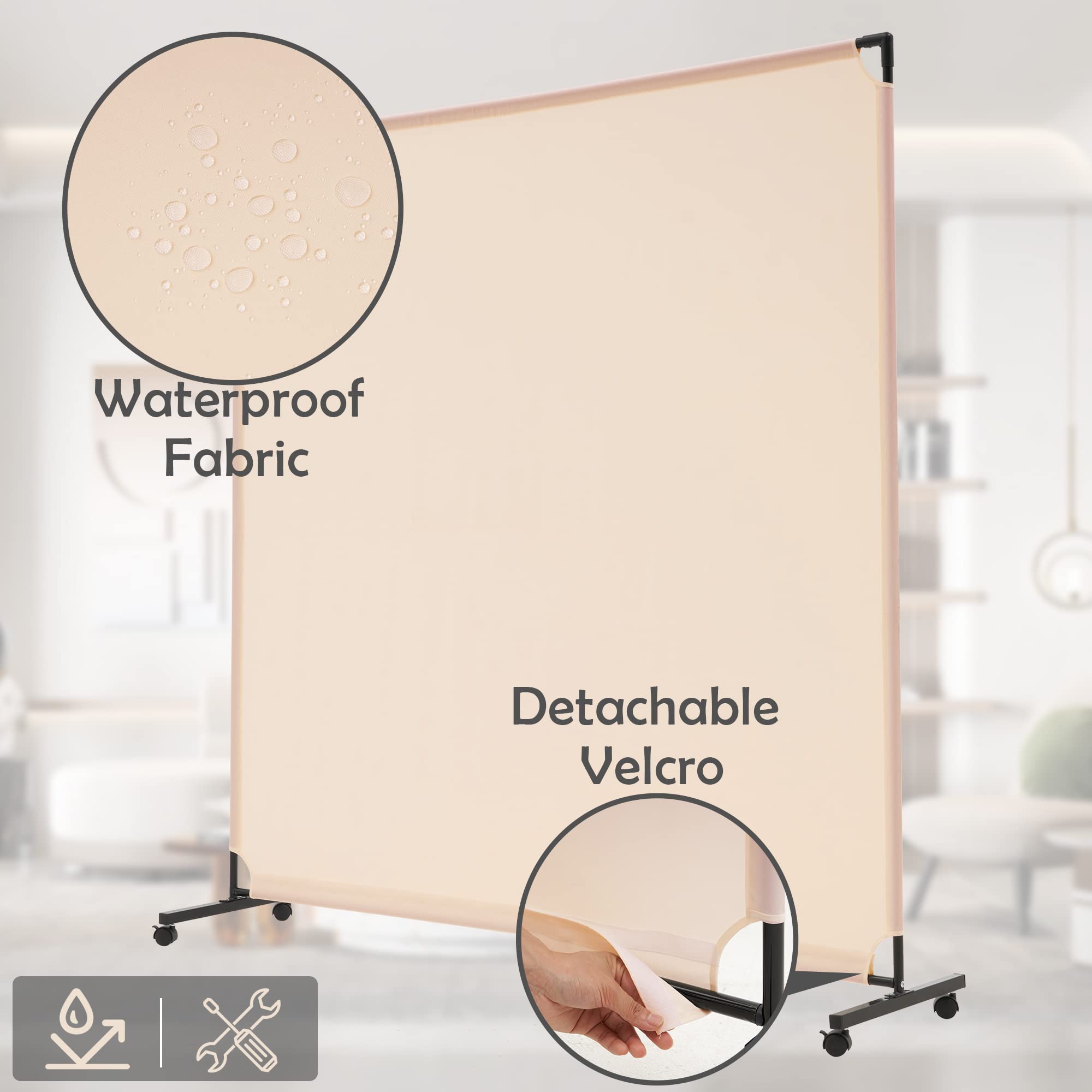 Spurgehom 6FT Single Panel Rolling Room Divider, Partition Privacy Screens with Wheels, Freestanding Fabric Room Panel, Portable Wall Divider for Office, Room,Restaurant, Hospital (Beige)