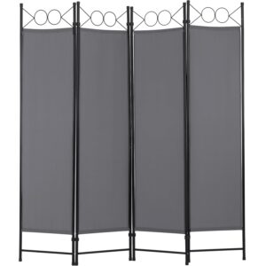 4 panel room divider 6ft steel frame screen folding privacy divider freestanding partition for home office bedroom,grey