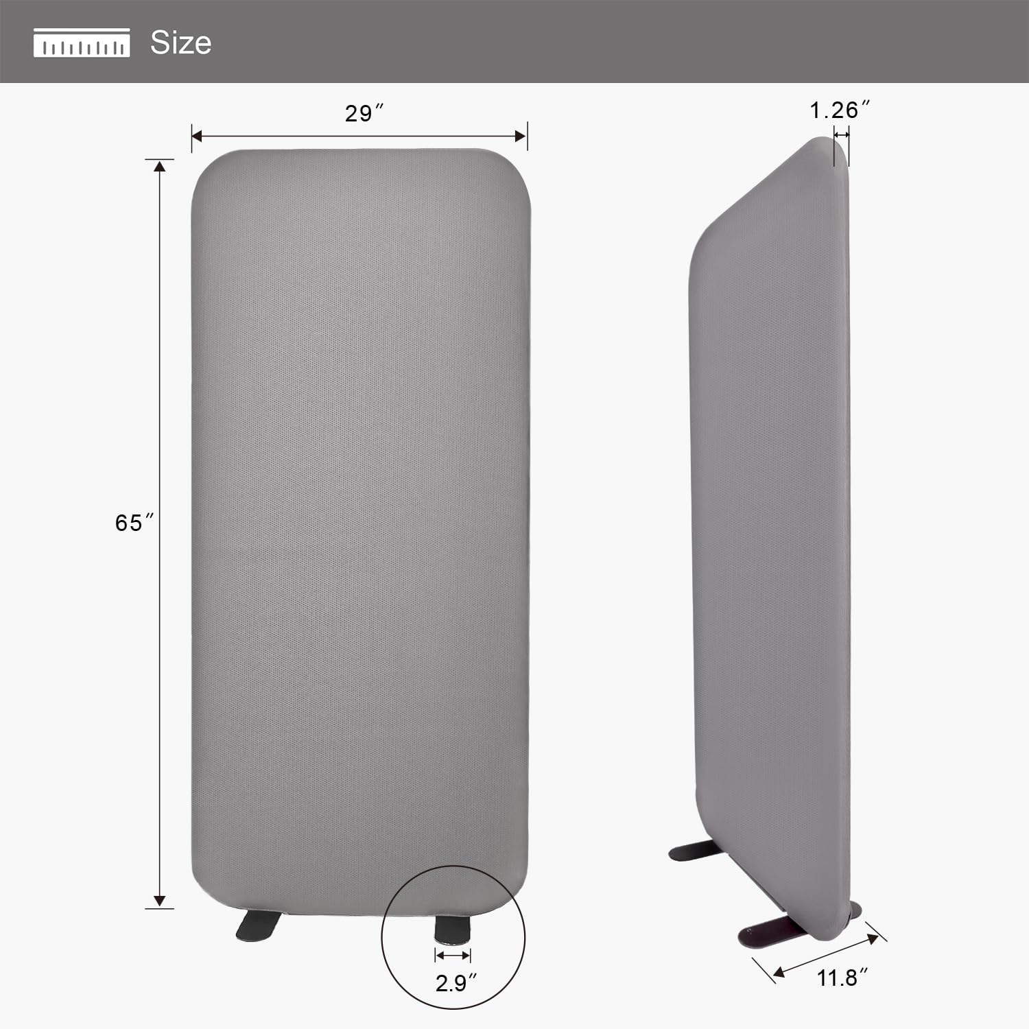 DECOLAB Standing Room Divider 29”x65” Portable Self Freestanding Partition for Classroom, Office, Studio Webcam Background, Sound Absorption Privacy Screen Separator (Steel)