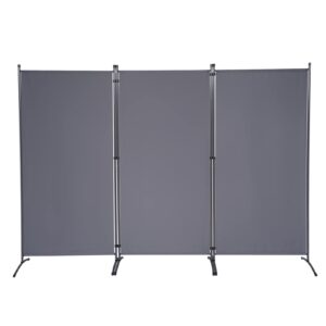 chosenm 3 panel folding privacy screens, 6 ft tall wall divider with metal frame, freestanding room divider for office bedroom study (3 panel, grey)