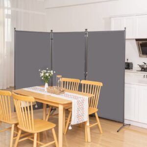 CHOSENM 3 Panel Folding Privacy Screens, 6 FT Tall Wall Divider with Metal Frame, Freestanding Room Divider for Office Bedroom Study (3 Panel, Grey)