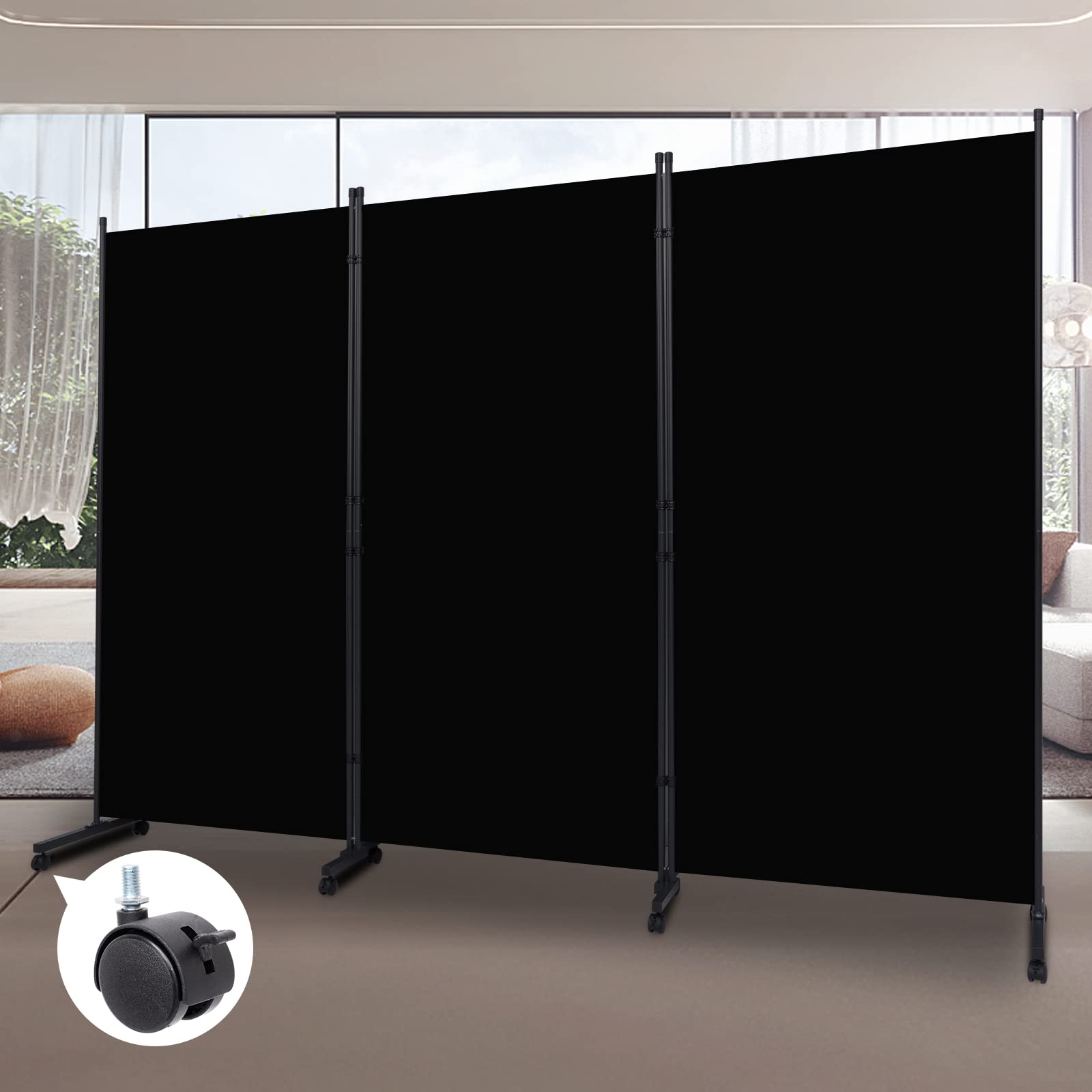 Room Divider Folding Privacy Screens with Wheels, 6FT Tall Divider for Room Separation, 3 Panel Movable Room Partitons and Dividers, Indoor Room Dividers Panel with Non-See Through Fabric for Office