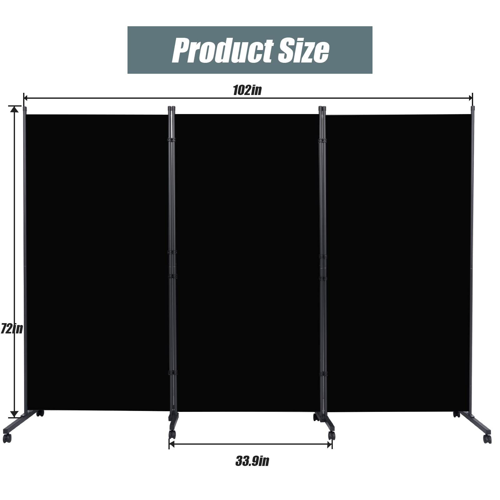 Room Divider Folding Privacy Screens with Wheels, 6FT Tall Divider for Room Separation, 3 Panel Movable Room Partitons and Dividers, Indoor Room Dividers Panel with Non-See Through Fabric for Office