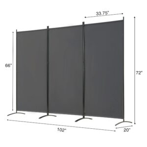 Spurgehom Room Divider, 3 Panel Folding Partition Privacy Screens, Freestanding Fabric Room Panel, Portable Folding Room Divider Wall for Office, Room, Restaurant, 102" W X 71" H (Grey)