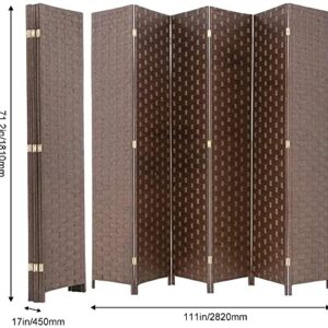 6-Panel Room Divider Folding Screen Wooden Partition, 6 ft. Tall Weave Fiber Extra Wide Foldable Panels Wall Divider Double Hinged Privacy Outdoor/indoor Divider for Home Office Dorm Decor - Brown