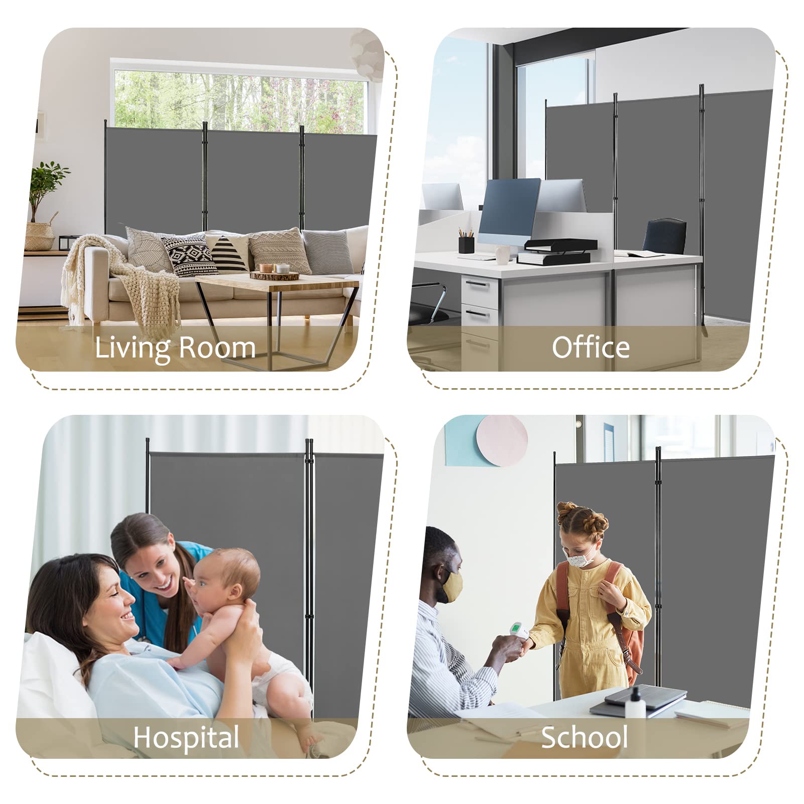 Room Divider 3-Panel Folding Portable Office Walls Divider, Folding Privacy Screens Reduce Ambient Noise in Workspace, Classroom and Healthcare Facilities - 102 W X 16" D x 70" H (Grey)