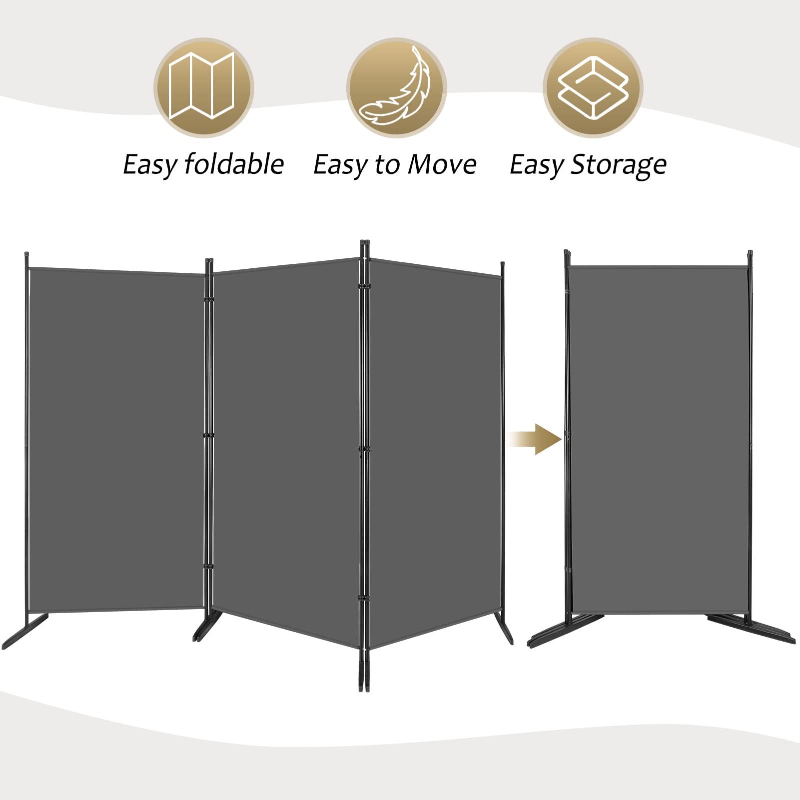 Room Divider 3-Panel Folding Portable Office Walls Divider, Folding Privacy Screens Reduce Ambient Noise in Workspace, Classroom and Healthcare Facilities - 102 W X 16" D x 70" H (Grey)