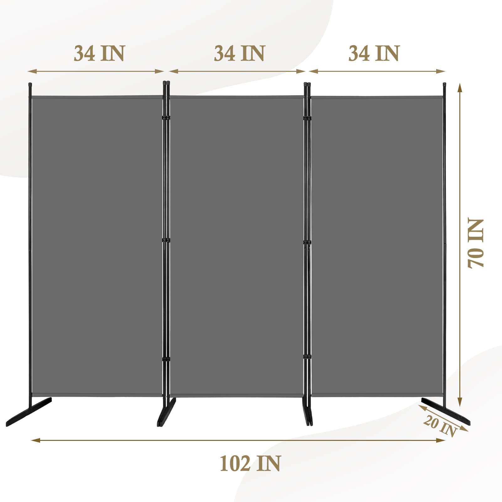 Room Divider 3-Panel Folding Portable Office Walls Divider, Folding Privacy Screens Reduce Ambient Noise in Workspace, Classroom and Healthcare Facilities - 102 W X 16" D x 70" H (Grey)