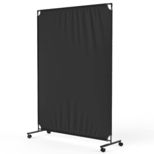 steel-aid 50-inch rolling privacy room divider - freestanding office wall partition with non see-through blackout screen - sturdy & durable iron frame - rolling wheels - black, white, gray & blue