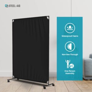 Steel-AID 50-inch Rolling Privacy Room Divider - Freestanding Office Wall Partition with Non See-Through Blackout Screen - Sturdy & Durable Iron Frame - Rolling Wheels - Black, White, Gray & Blue