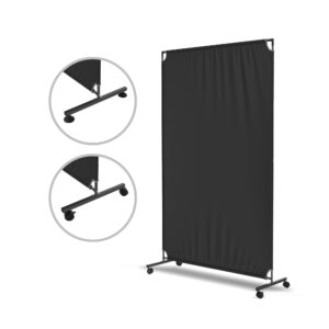 Steel-AID 50-inch Rolling Privacy Room Divider - Freestanding Office Wall Partition with Non See-Through Blackout Screen - Sturdy & Durable Iron Frame - Rolling Wheels - Black, White, Gray & Blue