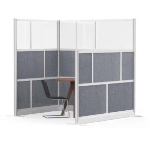 Stand Up Desk Store Expanse Modular Wall | 70'' x 70'' Wall | Expandable Partition Room Divider with Rearrangeable Frosted Acrylic & Sound Absorbent Panels (Silver Frame)