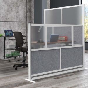 Stand Up Desk Store Expanse Modular Wall | 70'' x 70'' Wall | Expandable Partition Room Divider with Rearrangeable Frosted Acrylic & Sound Absorbent Panels (Silver Frame)