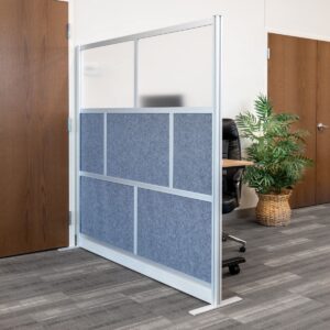 Stand Up Desk Store Expanse Modular Wall | 70'' x 70'' Wall | Expandable Partition Room Divider with Rearrangeable Frosted Acrylic & Sound Absorbent Panels (Silver Frame)