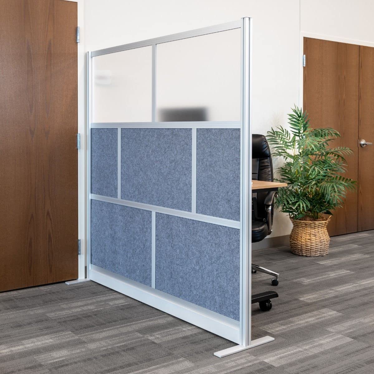 Stand Up Desk Store Expanse Modular Wall | 70'' x 70'' Wall | Expandable Partition Room Divider with Rearrangeable Frosted Acrylic & Sound Absorbent Panels (Silver Frame)