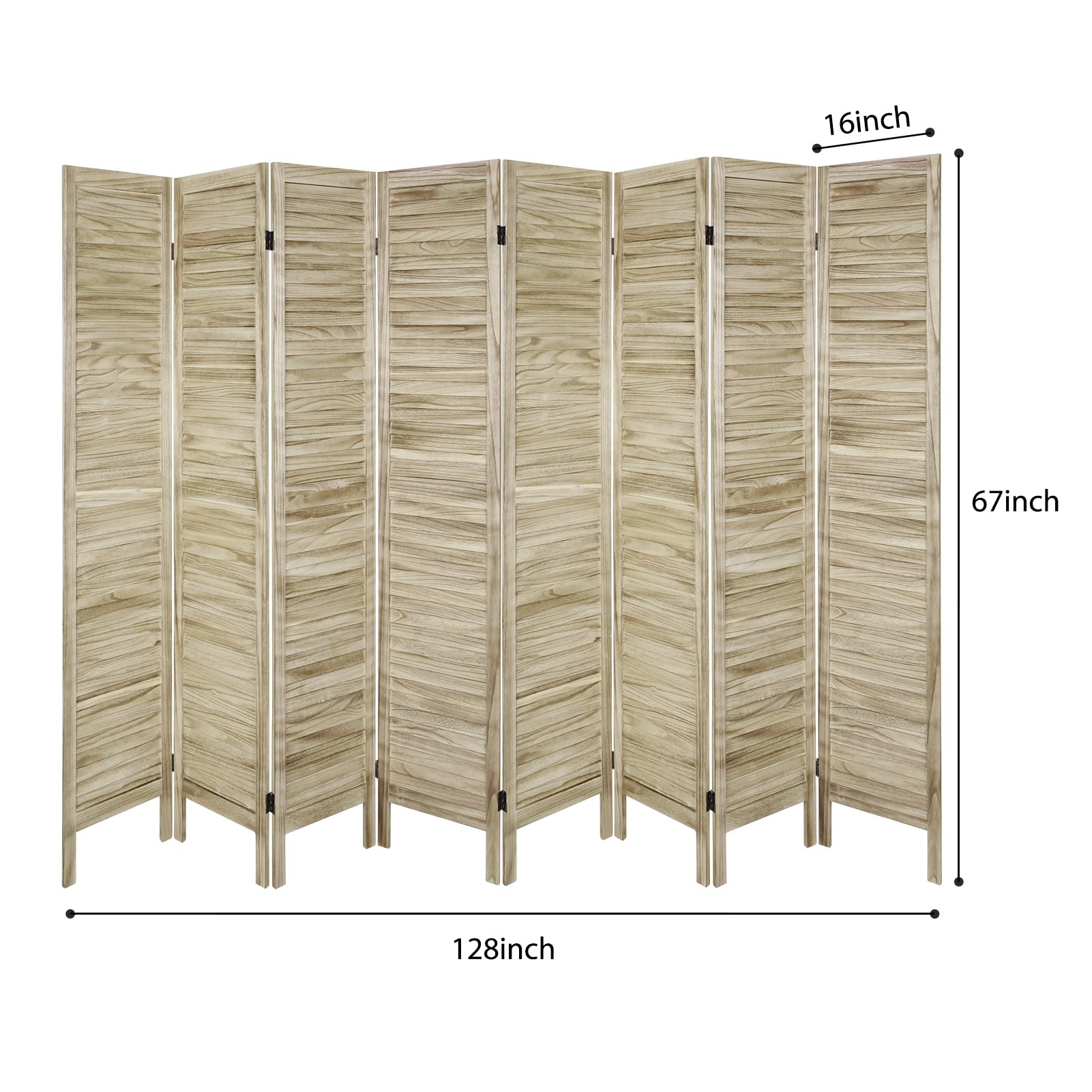 ECOMEX 8 Panel Room Dividers 10.6 Ft Width Wood Room Divider and Partition Room Divider Folding Privacy Screens, Double Hinged Room Dividers Wall for Bedroom Office, Natural