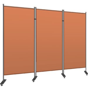 vevor office partition 89" w x 14" d x 73" h room divider 3-panel office divider folding portable office walls w/non-see-through fabric room partition reddish brown for room office restaurant