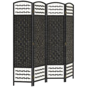 homcom 4 panel room divider, folding privacy screen, 5.6' room separator, wave fiber freestanding partition wall divider, black