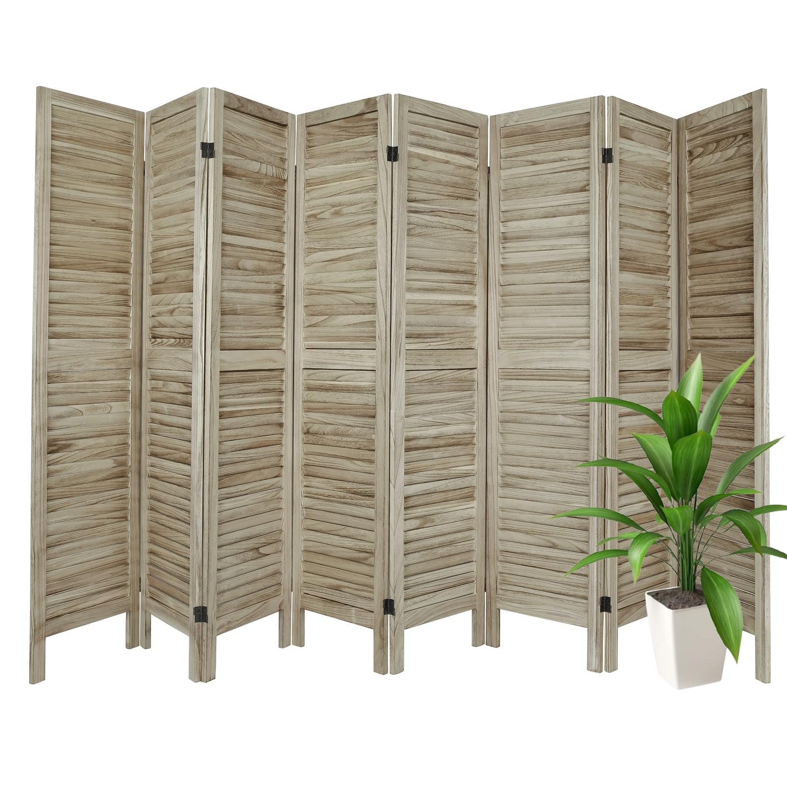 ECOMEX 8 Panel Room Divider, Folding Privacy Screens Room Divider, Wooden Room Screen Divider Freestanding, Partition Divider for Room Separation, for Home Office, Bedroom, Natural