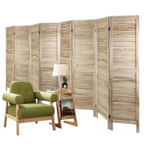 ECOMEX 8 Panel Room Divider, Folding Privacy Screens Room Divider, Wooden Room Screen Divider Freestanding, Partition Divider for Room Separation, for Home Office, Bedroom, Natural