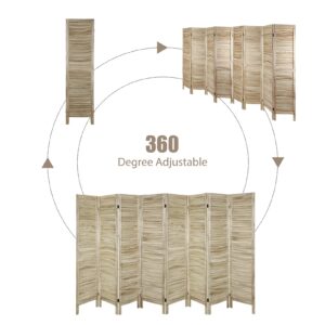 ECOMEX 8 Panel Room Divider, Folding Privacy Screens Room Divider, Wooden Room Screen Divider Freestanding, Partition Divider for Room Separation, for Home Office, Bedroom, Natural