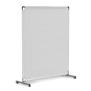 steel-aid 50-inch rolling privacy room divider - freestanding office wall partition with non see-through blackout screen - sturdy & durable iron frame - rolling wheels - black, white, gray & blue