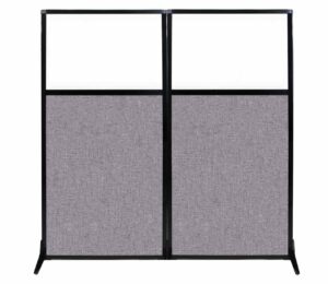 versare workstation partition | portable wall divider | modern office cubicle | free standing privacy screen | flexible work space | 66" x 70" w/window, cloud gray fabric panels