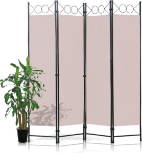 room divider 4 panels 6ft room divider wall folding privacy screens with steel frame freestanding partition for home office bedroom,tan