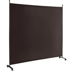 giantex room divider large single panel, 73''w x 73''h privacy screen with lockable wheels, rolling room divider panel for home office studio, partition fabric wall divider for room separation, brown