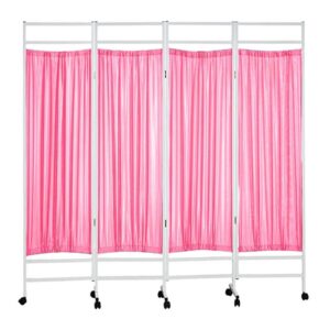 4 panel medical privacy partition with wheels, folding and rolling room divider for doctor office beauty salon clinic hospital ward (color : pink)