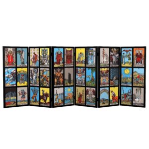 red lantern 3 ft. short double sided rider-waite tarot canvas folding screen 6 panel freestanding partition and separator for modern and contemporary bedroom, home office, studio, dorm, apartment