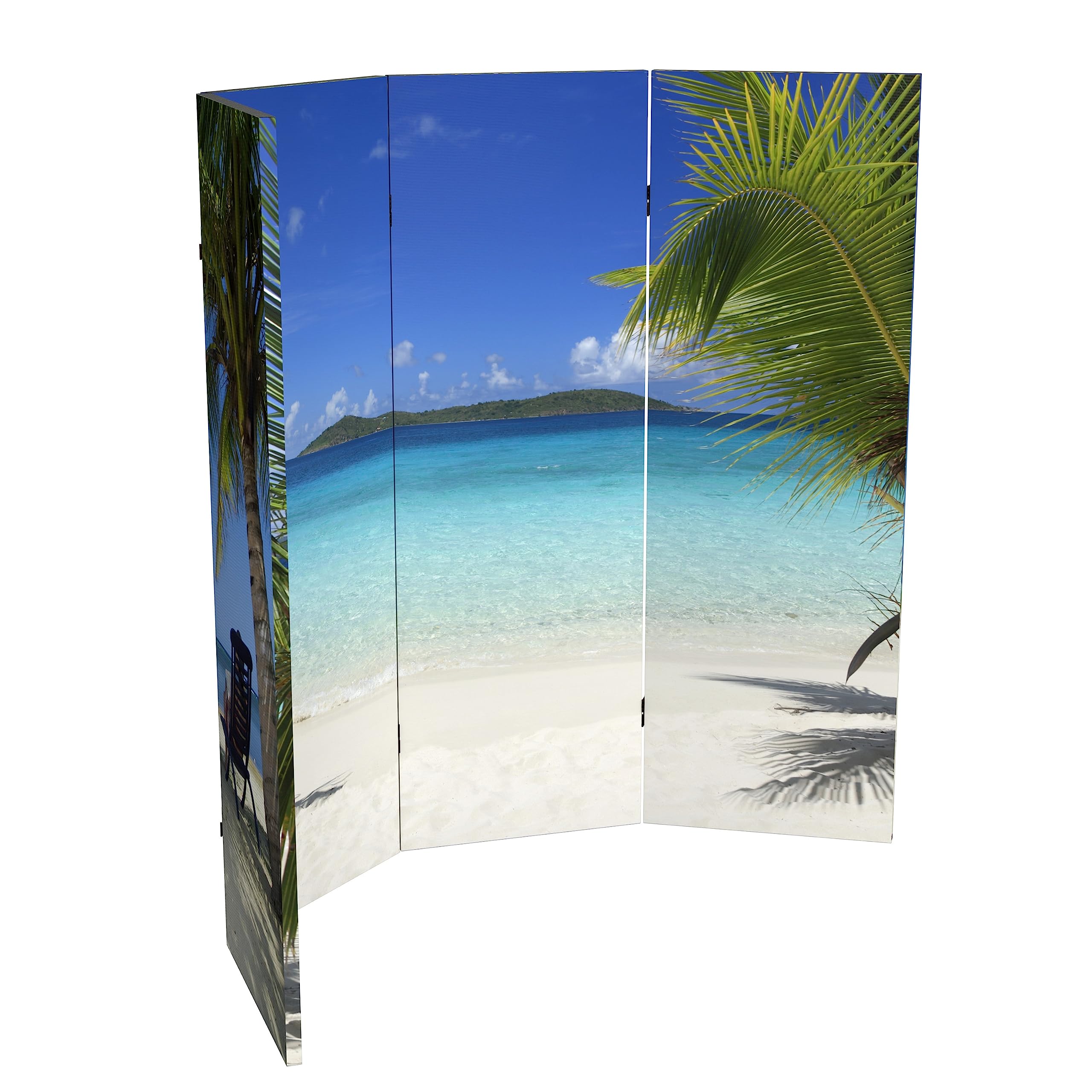 Red Lantern 4 ft. Short Double Sided Beach Canvas Folding Screen 4 Panel Freestanding Partition and Separator for Modern and Contemporary Bedroom, Home Office, Studio, Dorm, Apartment