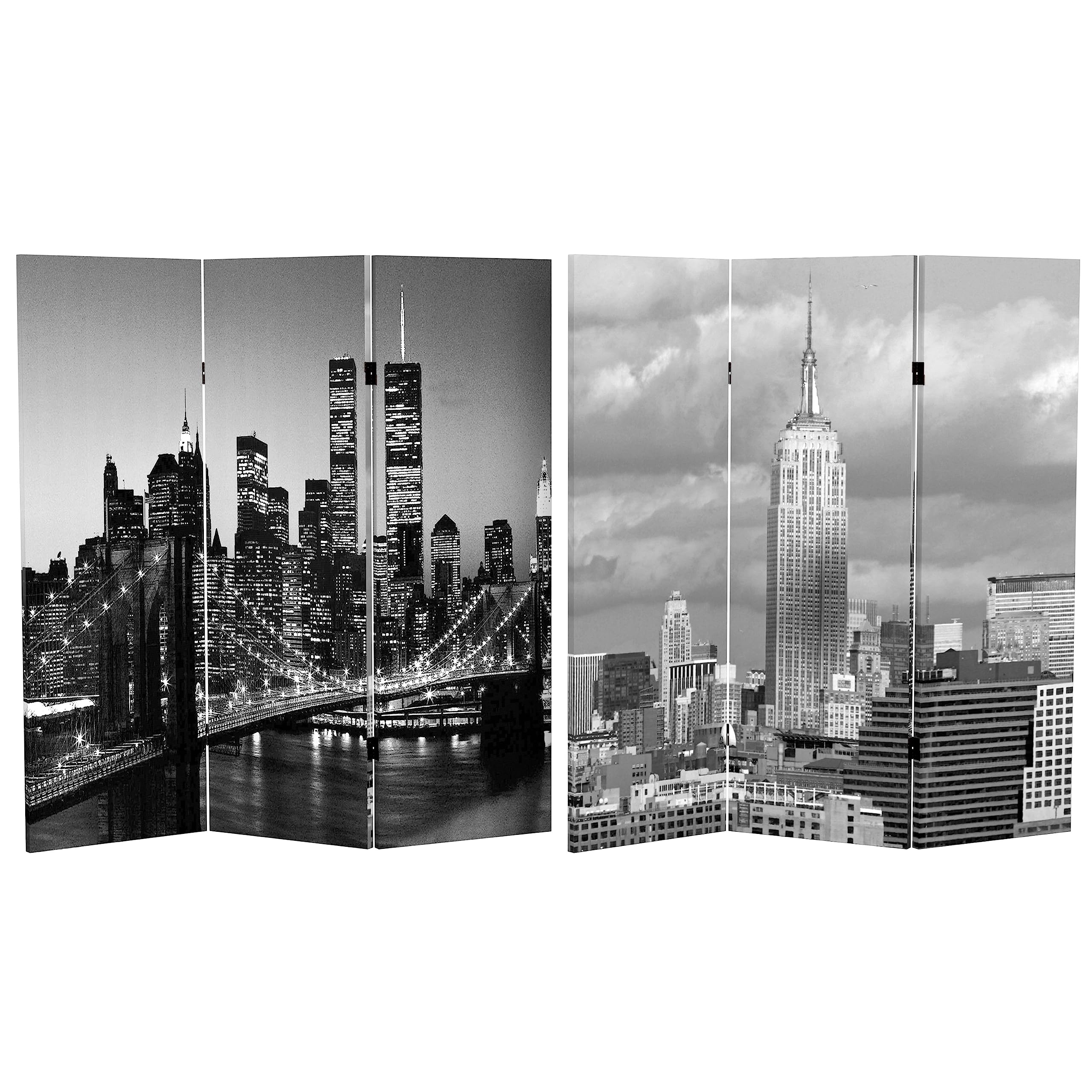 Red Lantern 4 ft. Short Double Sided New York Scenes Canvas Folding Screen 3 Panel Freestanding Partition and Separator for Modern and Contemporary Bedroom, Home Office, Studio, Dorm, Apartment