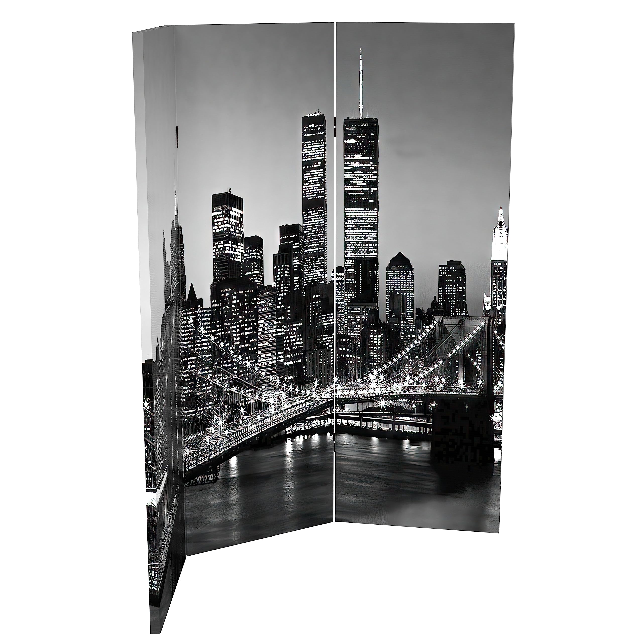 Red Lantern 4 ft. Short Double Sided New York Scenes Canvas Folding Screen 3 Panel Freestanding Partition and Separator for Modern and Contemporary Bedroom, Home Office, Studio, Dorm, Apartment