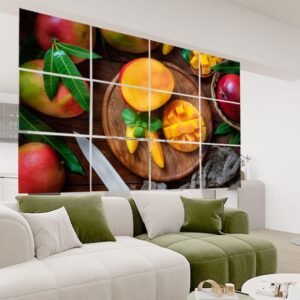 12 pcs hanging room divider tropical fruits sliced mangos a wooden a table rustic kitchen decorative solid pvc board screen panels room partition wall screen panels for bedroom dining room office