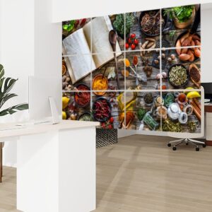 12 PCS Hanging Room Divider Cookbook spices herbs from rustic wooden table Decorative Solid PVC Board Screen Panels Room Partition Wall Screen Panels for Bedroom Dining Room Office