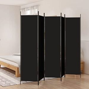 yaff 5-panel folding partition privacy screens, portable fabric room divider with iron frame, freestanding privacy partial for bedroom home office, 98.4" x 78.7"-black