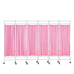 folding room dividers on wheels, 180cm tall medical privacy screen for indoor privacy partition, office/beauty salon/hospital temporary wall (color : pink, size : 6 panel-300cm wide)