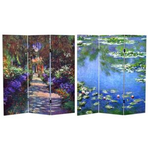 red lantern 4 ft. short double sided works of monet canvas lilies/garden at giverny folding screen, multicolor