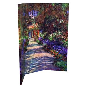 Red Lantern 4 ft. Short Double Sided Works of Monet Canvas Lilies/Garden at Giverny Folding Screen, Multicolor