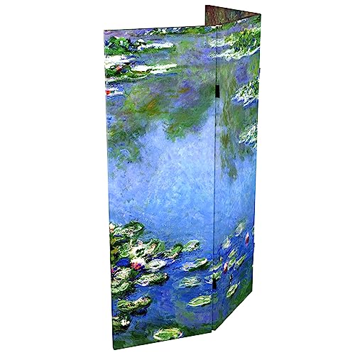 Red Lantern 4 ft. Short Double Sided Works of Monet Canvas Lilies/Garden at Giverny Folding Screen, Multicolor