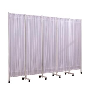 3/4/5/6/7-panel white partition screen, commercial hospital curtain room divider for doctors/nurse office/beauty salon, portable mobile temporary wall (color : white, size : 5 panel-250cm wide