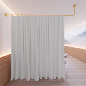 l shape room divider rod, wall mounted beauty salon partitions separator with 2 m high privacy curtains, fitting room office hospital shared bedroom panel temporary wall (color : gold rod+a curtain,