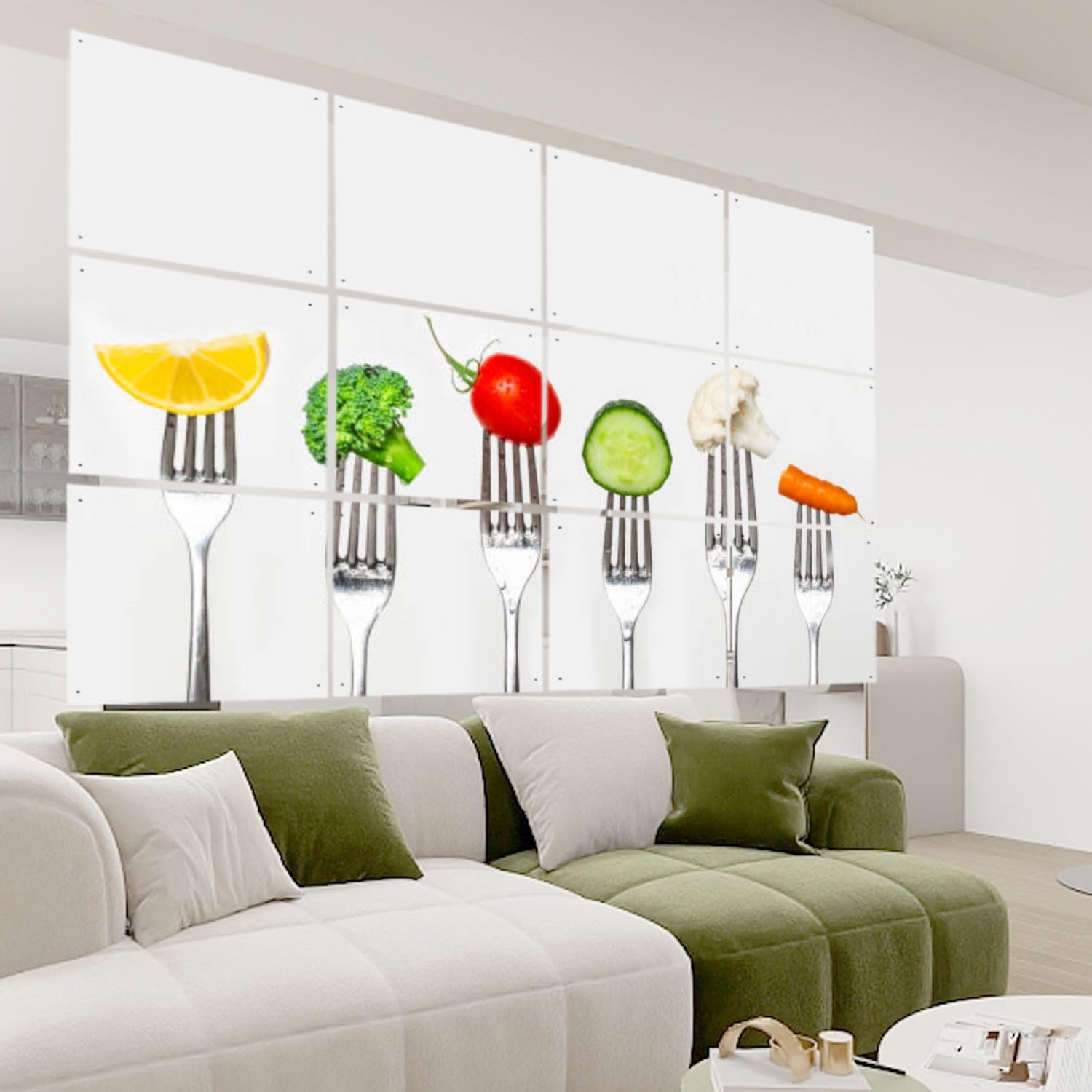 12 PCS Hanging Room Divider Fruit vegetable forks against healthy eating dieting Decorative Solid PVC Board Screen Panels Room Partition Wall Screen Panels for Bedroom Dining Room Office