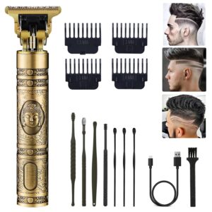 pxlisie hair clippers for men, professional hair trimmer t blade trimmer zero gapped trimmer, cordless rechargeable beard trimmer shaver hair cutting kit with guide combs (gold)