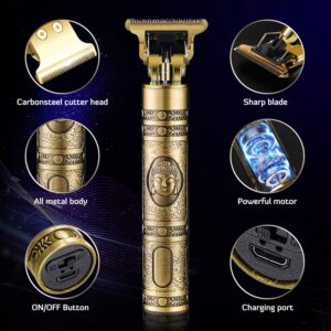 PXLISIE Hair Clippers for Men, Professional Hair Trimmer T Blade Trimmer Zero Gapped Trimmer, Cordless Rechargeable Beard Trimmer Shaver Hair Cutting Kit with Guide Combs (Gold)