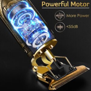 PXLISIE Hair Clippers for Men, Professional Hair Trimmer T Blade Trimmer Zero Gapped Trimmer, Cordless Rechargeable Beard Trimmer Shaver Hair Cutting Kit with Guide Combs (Gold)