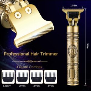 PXLISIE Hair Clippers for Men, Professional Hair Trimmer T Blade Trimmer Zero Gapped Trimmer, Cordless Rechargeable Beard Trimmer Shaver Hair Cutting Kit with Guide Combs (Gold)