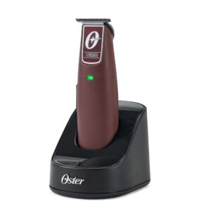 oster professional cordless hair trimmer with rechargeable battery and ergonomic design, t-finisher t-blade trimmer, burgundy