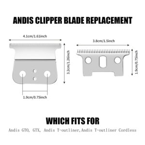 2 Pack Blades for Andis T Outliner, Andis GTX Replacement Blade, T Liner Clipper and Trimmer Blade (Silver Steel T Blade + Silver Steel Blade)